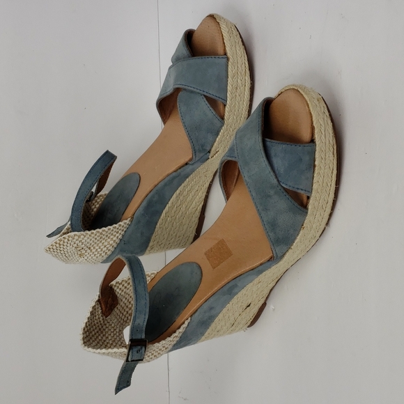 Pinaz | Shoes | Pinaz Blue Suede Cream Jute Woven Espadrille Wedge ...